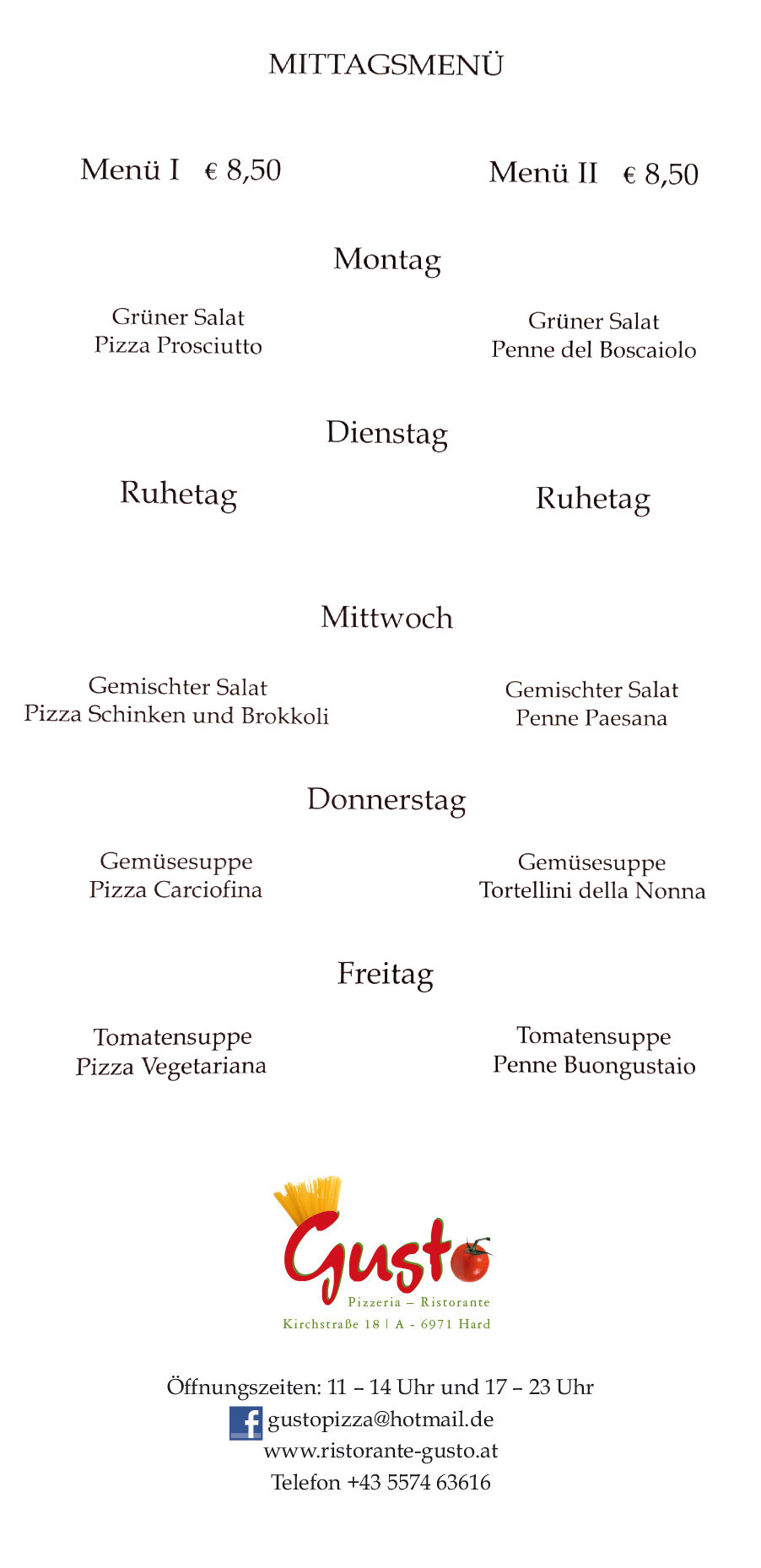 Mittagsmenü | Ristorante GUSTO